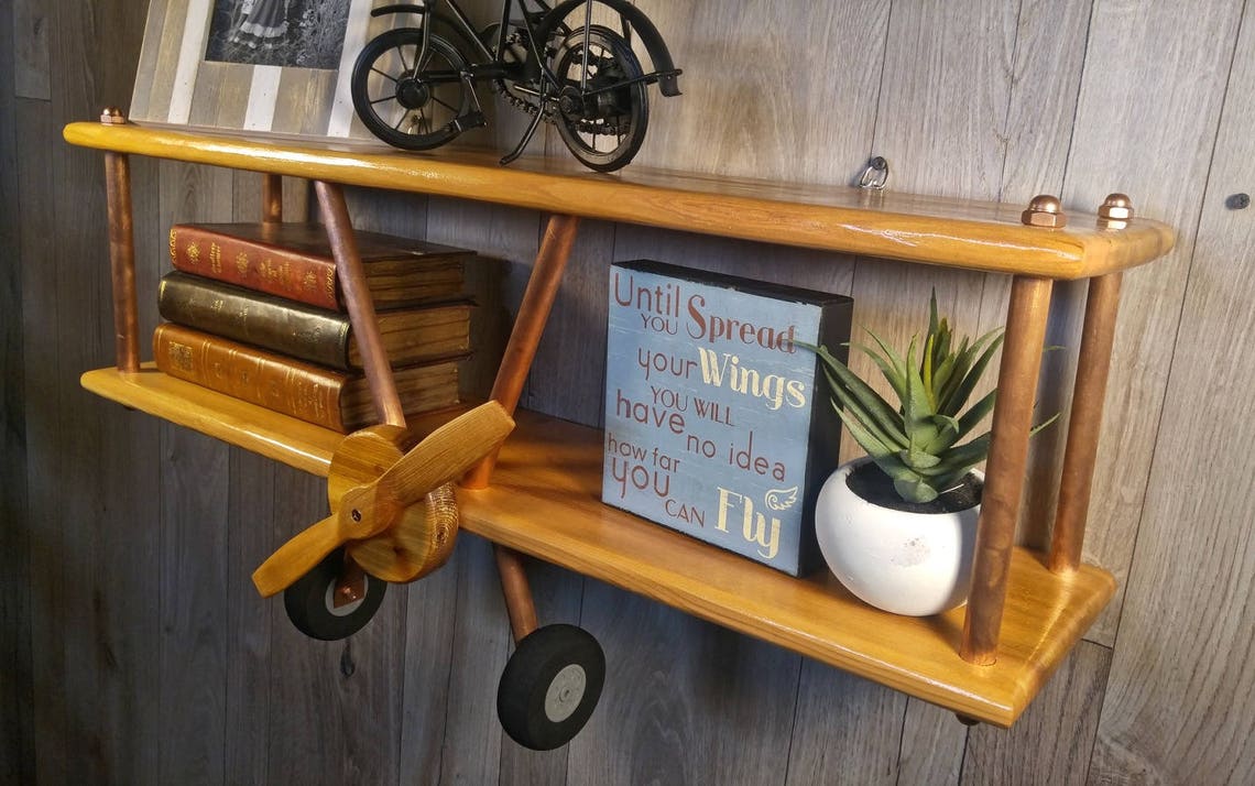 LARGE Cedar Airplane Shelf, Cedar Wood Airplane Shelf, Airplane Decor ...