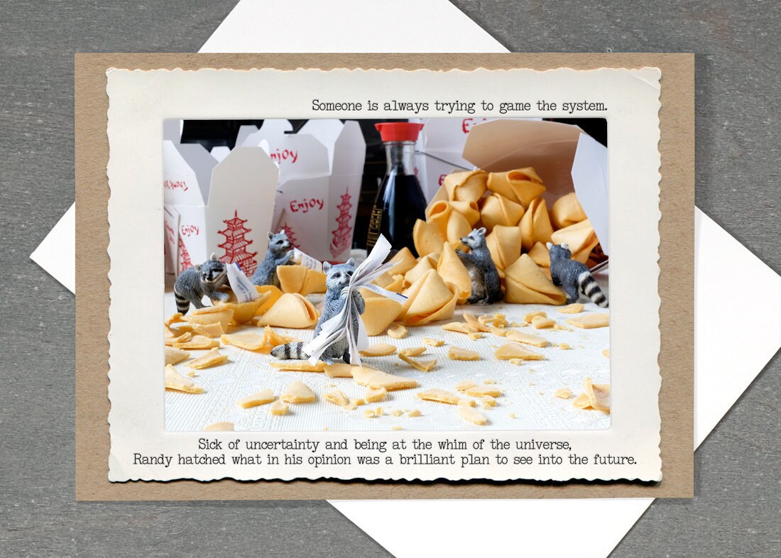 Raccoon Fortune Greeting Card • Funny Raccoon Card • everyday Greetings ...