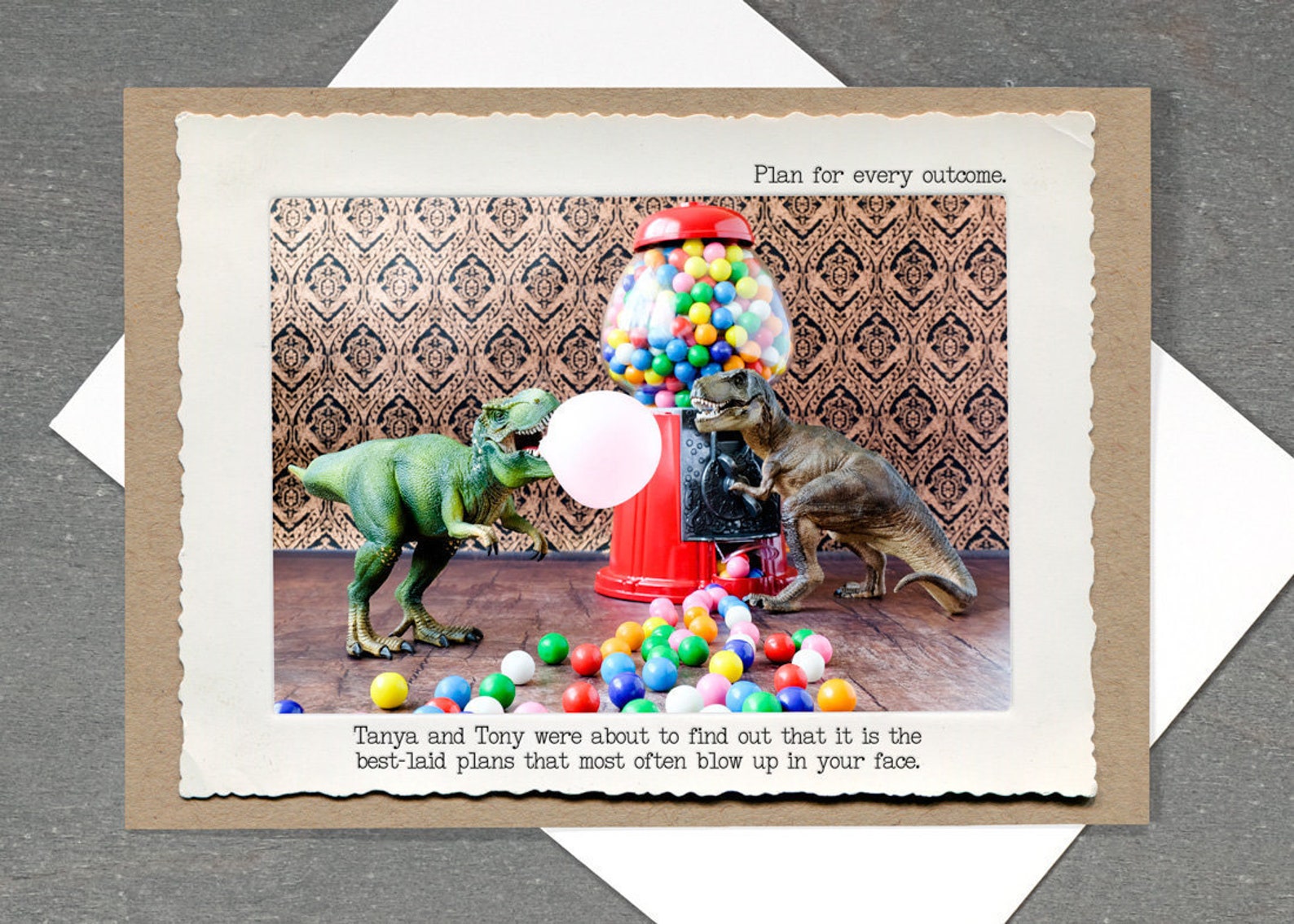 T. Rex Bubble Gum Card • Funny T. Rex Card • All Occasion Blank Card ...