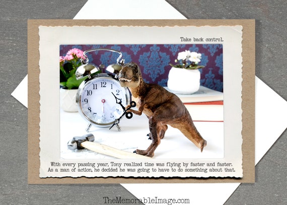 T. Rex Clock Hands Greeting Card Funny Time Management Card | Etsy