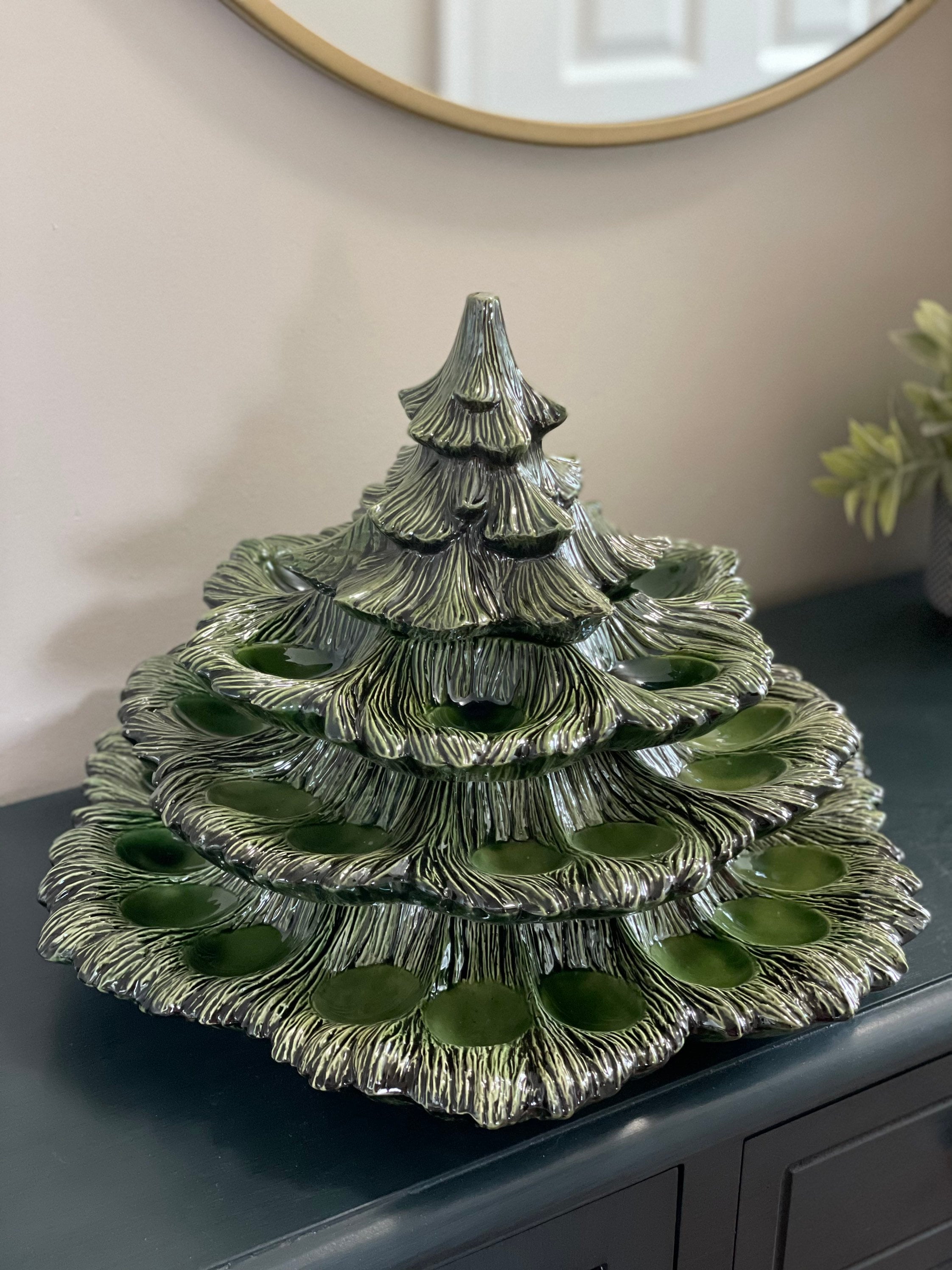 Duncan Hors D’oeuvre Deviled Egg Ceramic Christmas Tree in a Beautiful Traditional Green Glaze ...