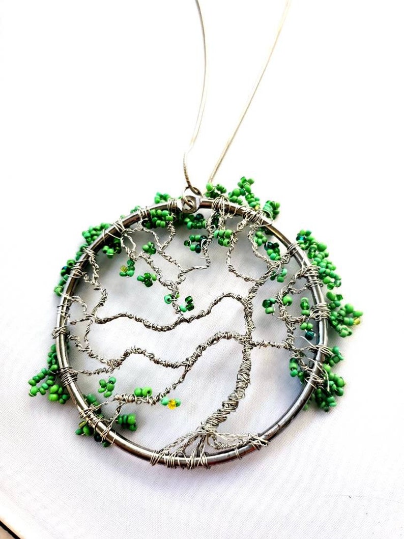 Tree of Life Beaded Necklace Circle of Life Tree Glass Beads Aluminum ...