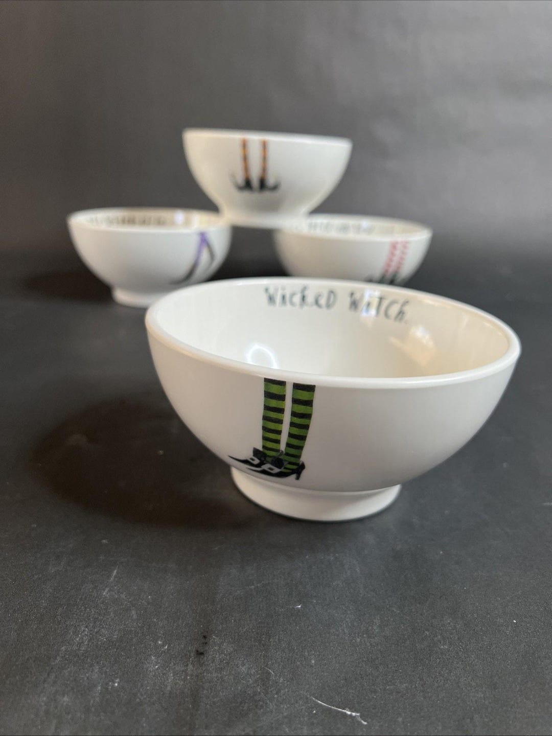 Rae Dunn Halloween Witch Bowls – Set of 4 Melamine MAGENTA Spooky Legs ...