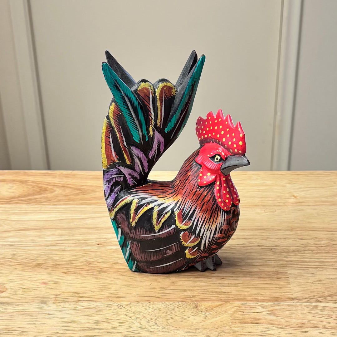 Mexico. Rooster. Folk Art Solid Wood Hand Carved Hand Painted Rooster ...