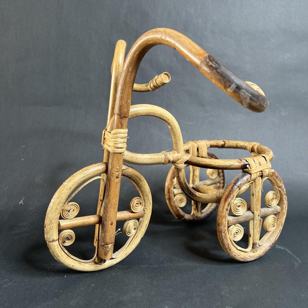 VTG Wicker Bamboo Tricycle Bike Planter Pot Holder 10” Tall Handcrafted ...