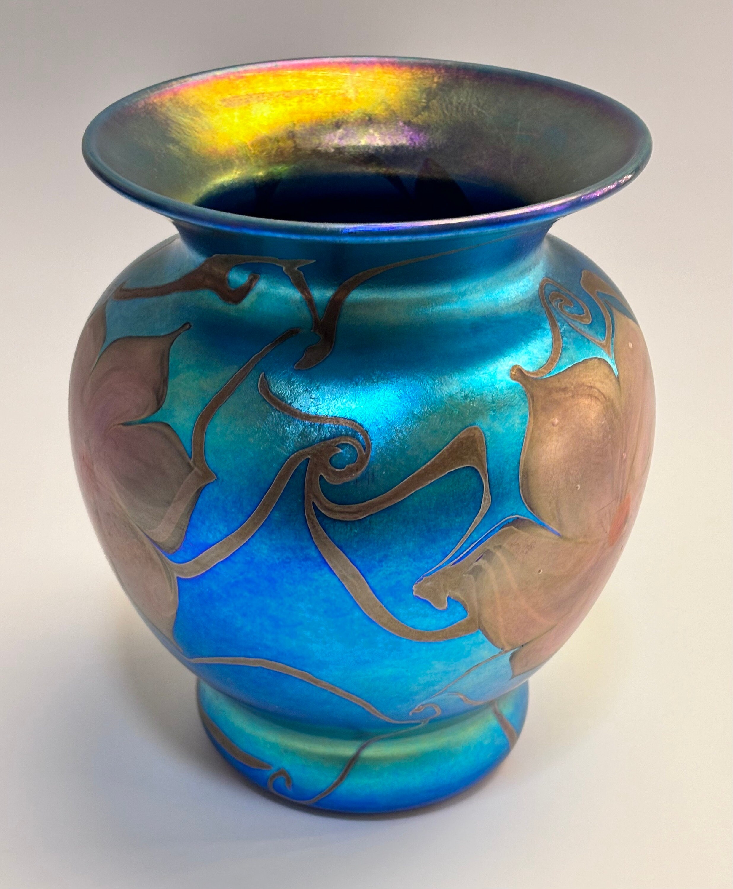 Vandermark Studios Blue Aurene Floral Glass Vase - Etsy