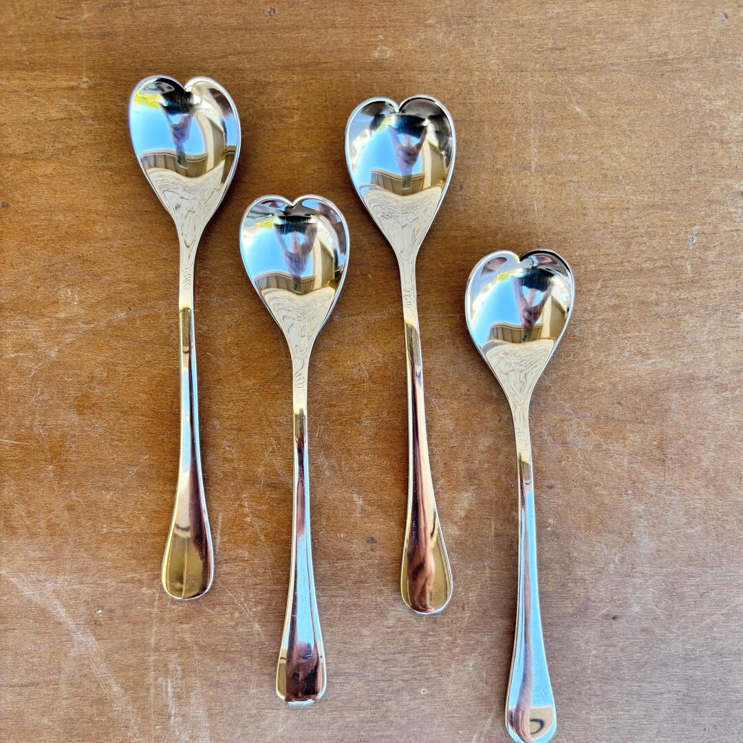 Towle Heart Ice Cream Spoons – Set of 4 – Stainless Steel – 6.75" Dessert Flatware – Vintage ...