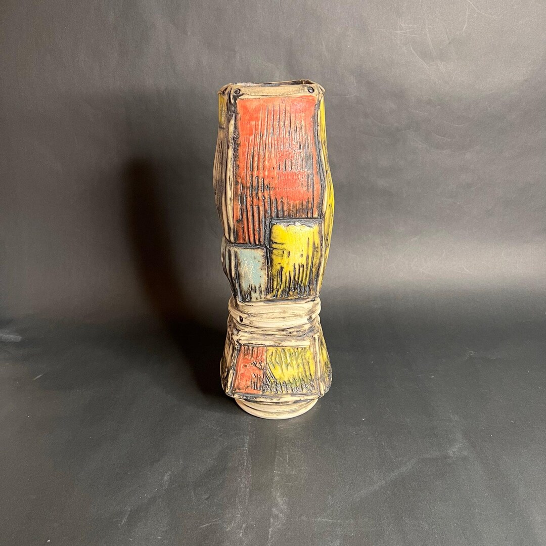 Barnes Y2K Raku Vase, Hidden Compartment, Bisque Porcelain, Brutalist ...