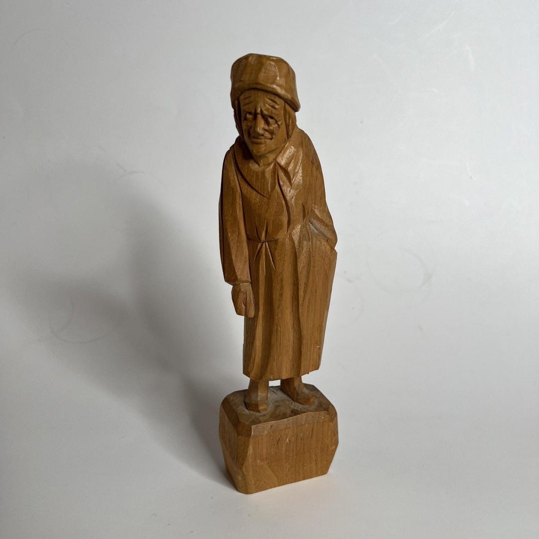 Paul Caron Wood Carving, Elderly Woman Figurine, Quebec Folk Art,signed ...