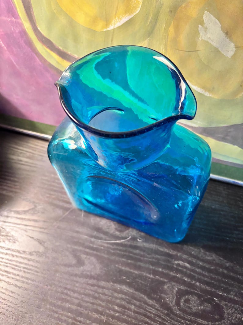 Vintage BLENKO Glass Co. 384 Water Bottle in Turquoise Blue - Hand ...