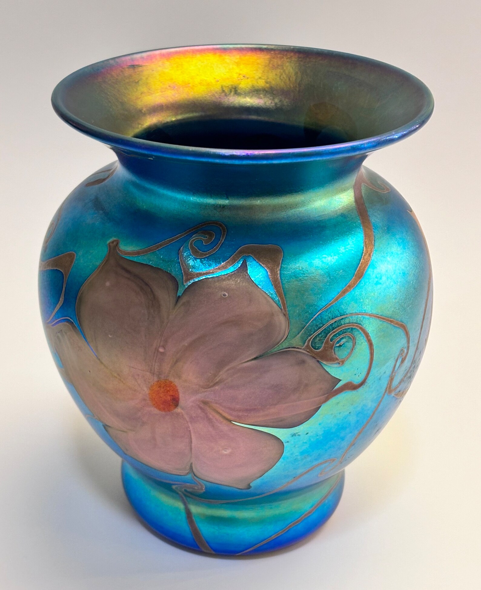 Vandermark Studios Blue Aurene Floral Glass Vase - Etsy