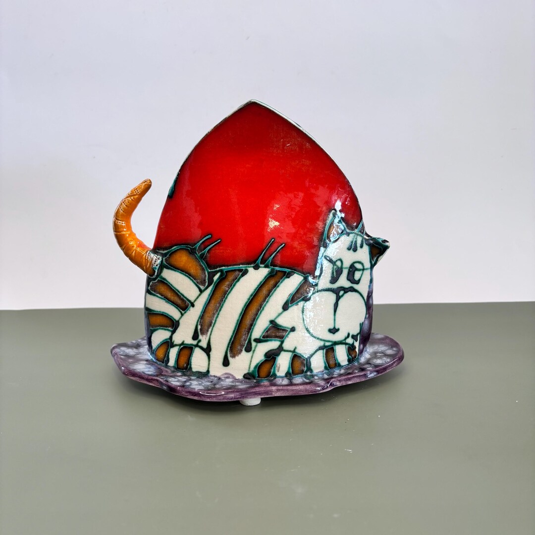 Vintage Cat Vase Pottery Juozas & Rasa Saldaitis 2007 - Etsy