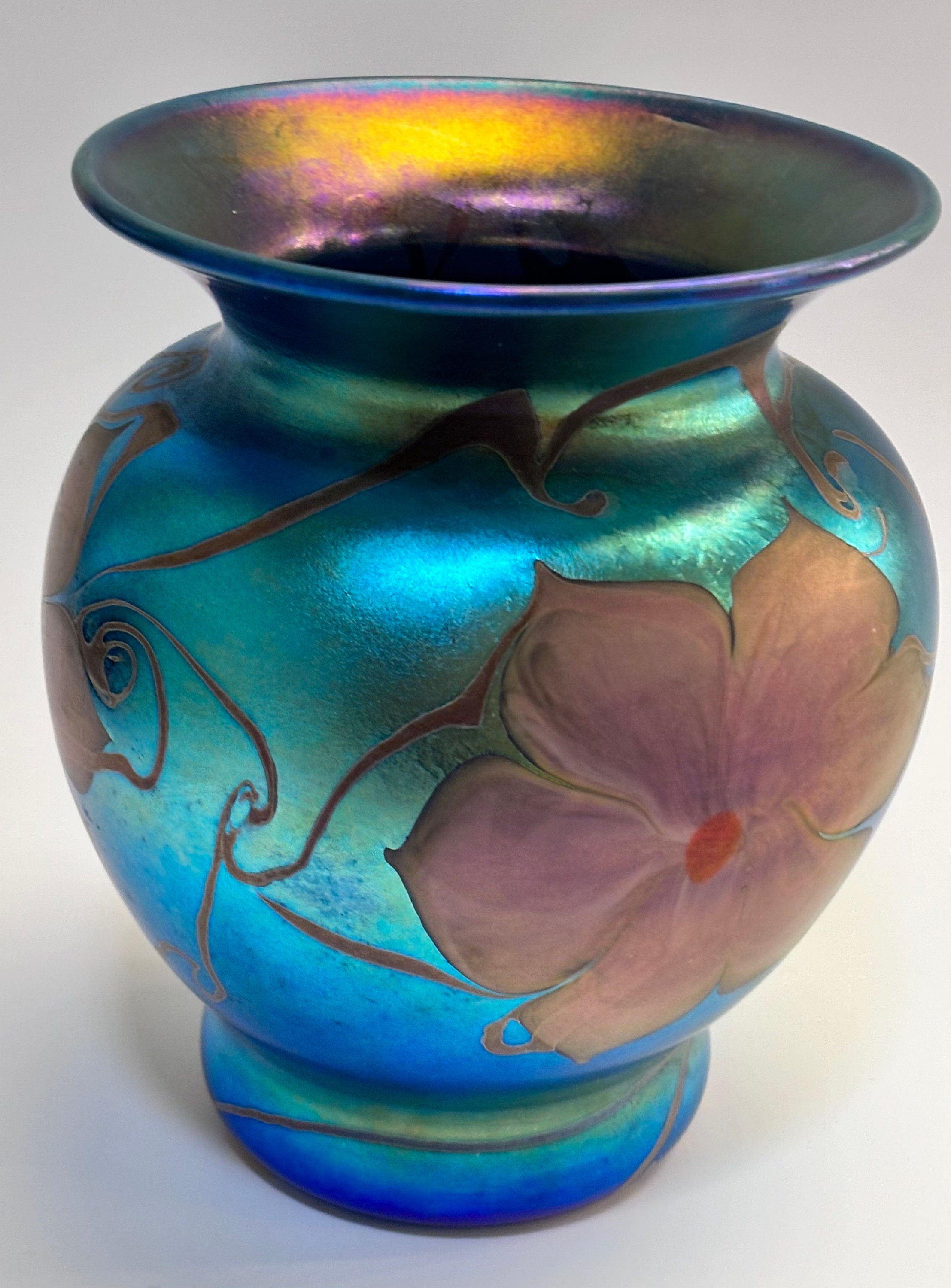 Vandermark Studios Blue Aurene Floral Glass Vase - Etsy