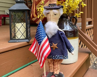 Primitive Farmhouse Folk Art Uncle Sam - Etsy