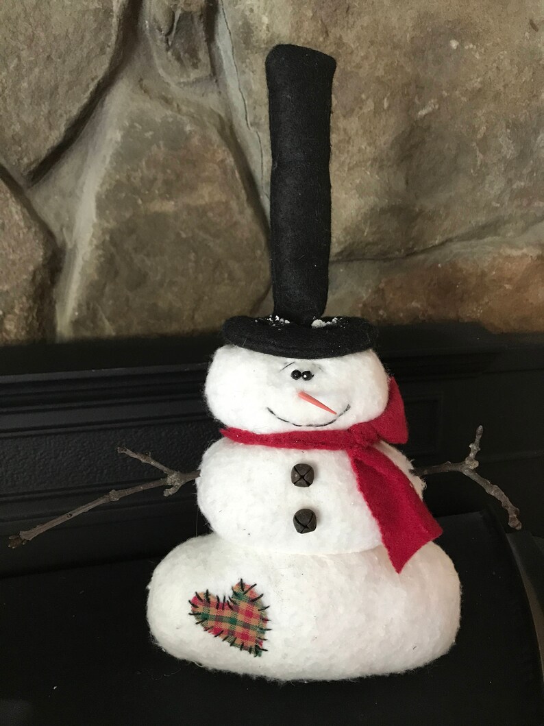 Primitive Snowman With Tall Top Hat, Open Arms and Heart, Handmade ...