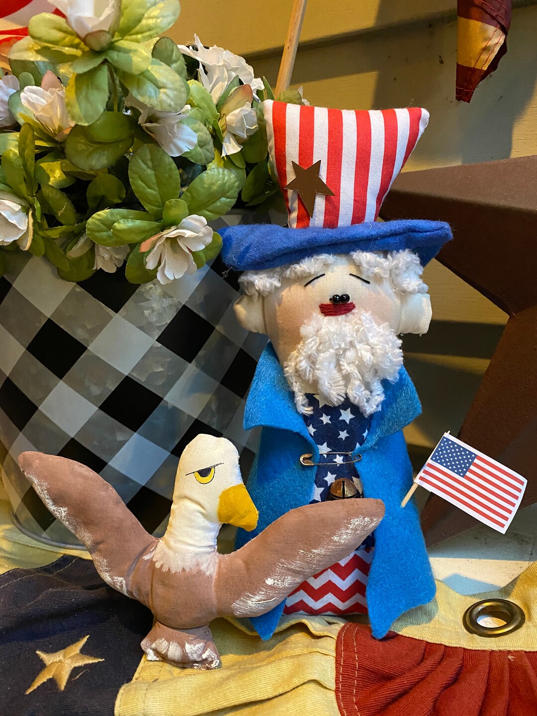 Primitive Uncle Sam, Patriotic Uncle Sam Decoration With Flag And/or ...
