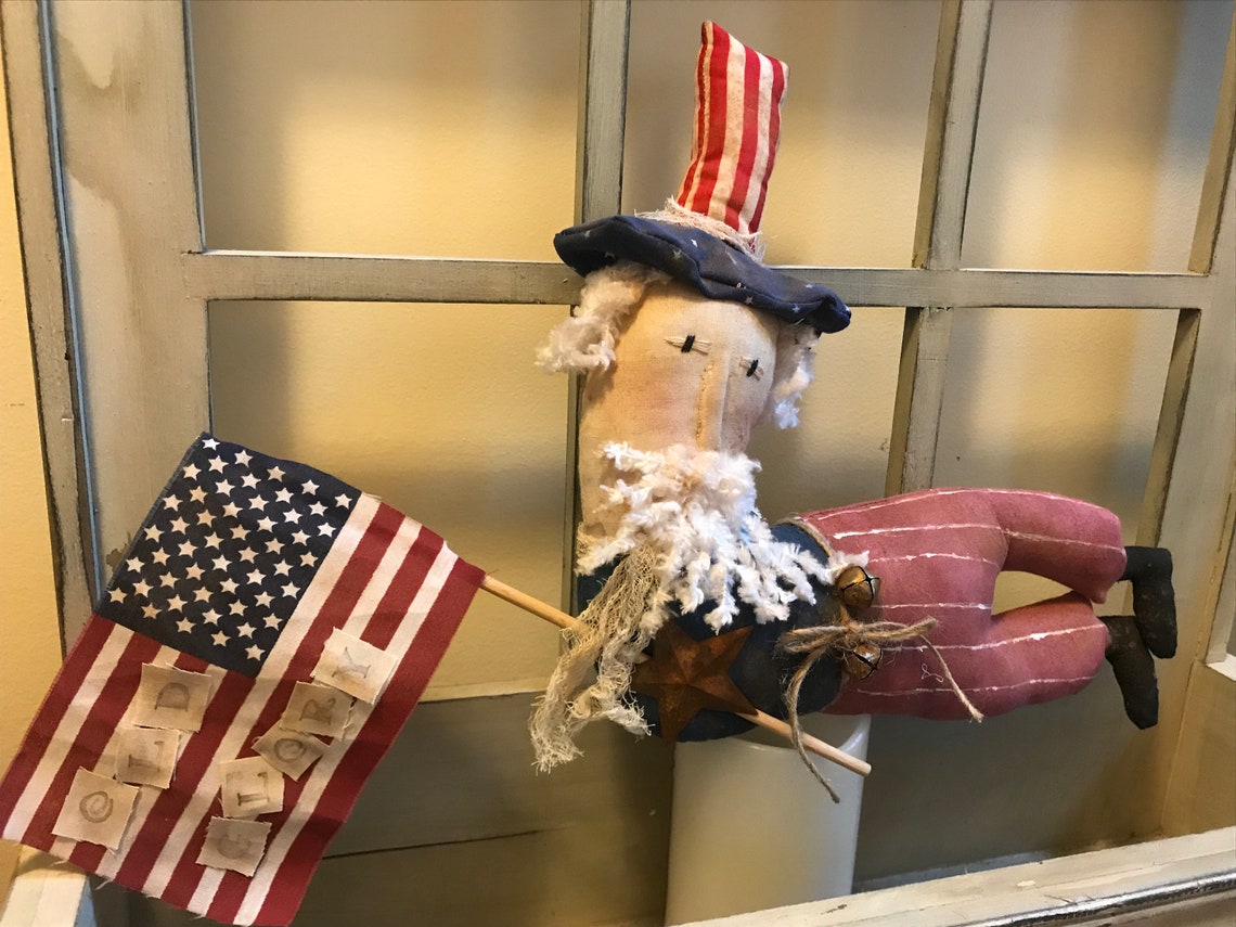 Primitive Americana Uncle Sam Flying With Flag, Handmade Uncle Sam ...