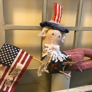 Primitive Americana Uncle Sam Flying With Flag, Handmade Uncle Sam ...