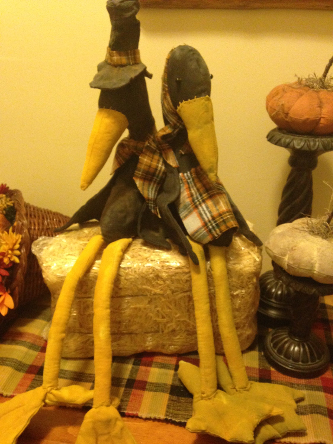 Large Primitive Thanksgiving Crow Dolls, Couple of Individual Crow ...