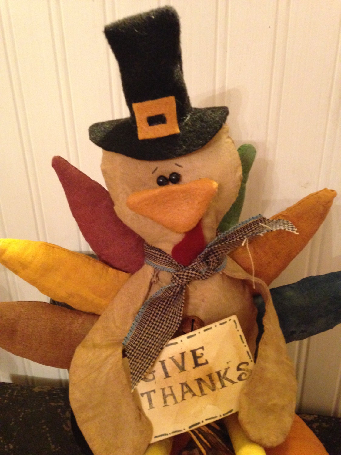 Thanksgiving Pilgrim Primitive Turkey With Colored Feathers, Give ...
