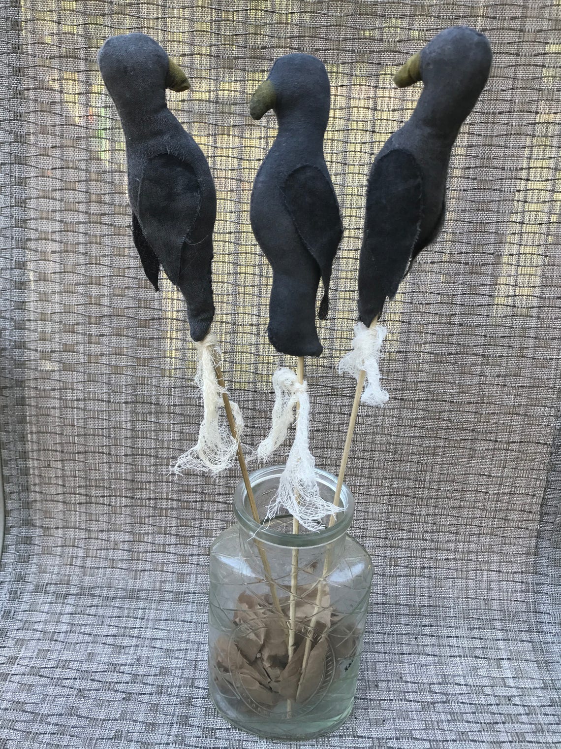 Primitive Crows Set of 3 Handmade Fabric Crows on Stick - Etsy