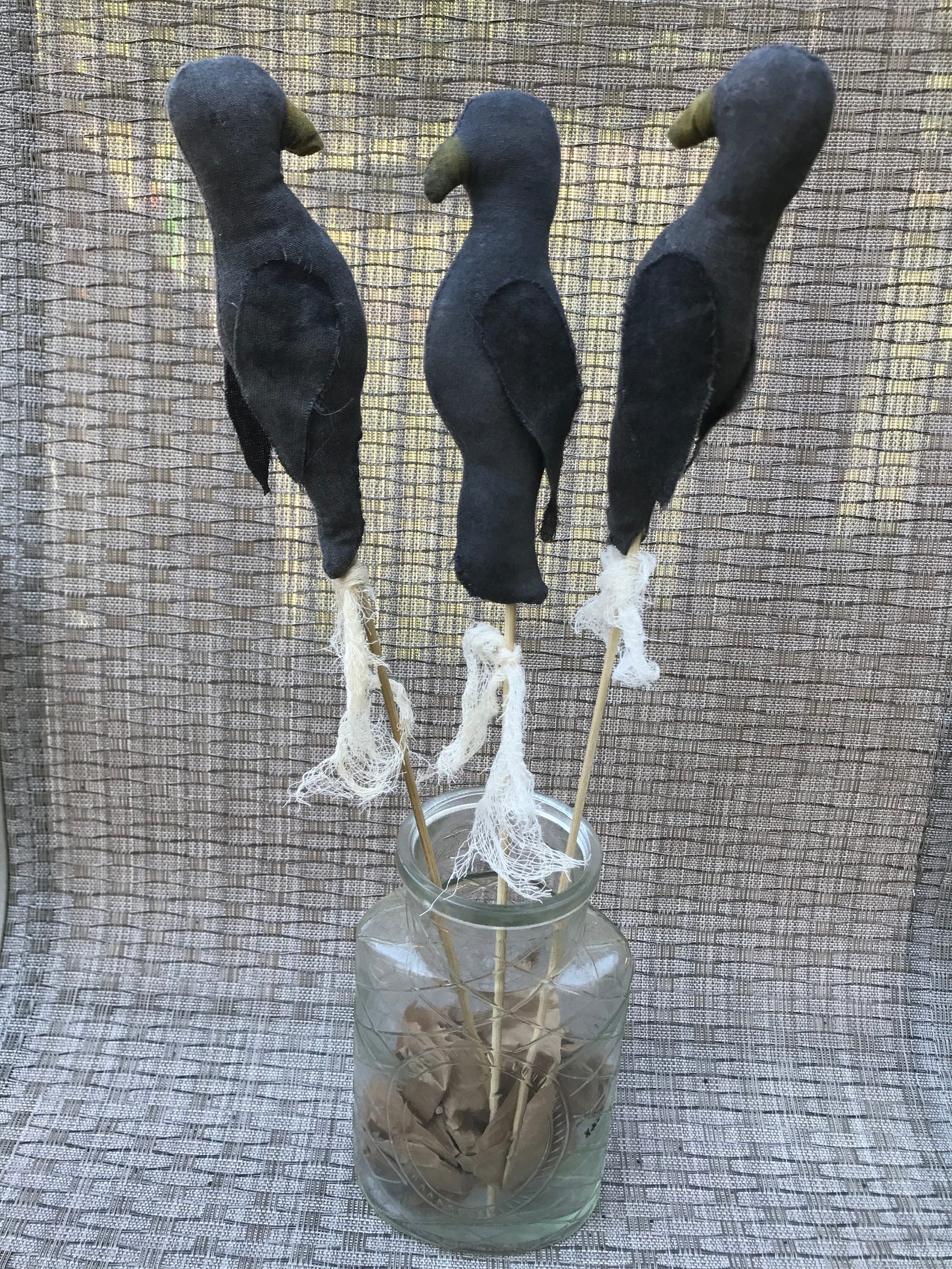 Primitive Crows Set of 3 Handmade Fabric Crows on Stick - Etsy