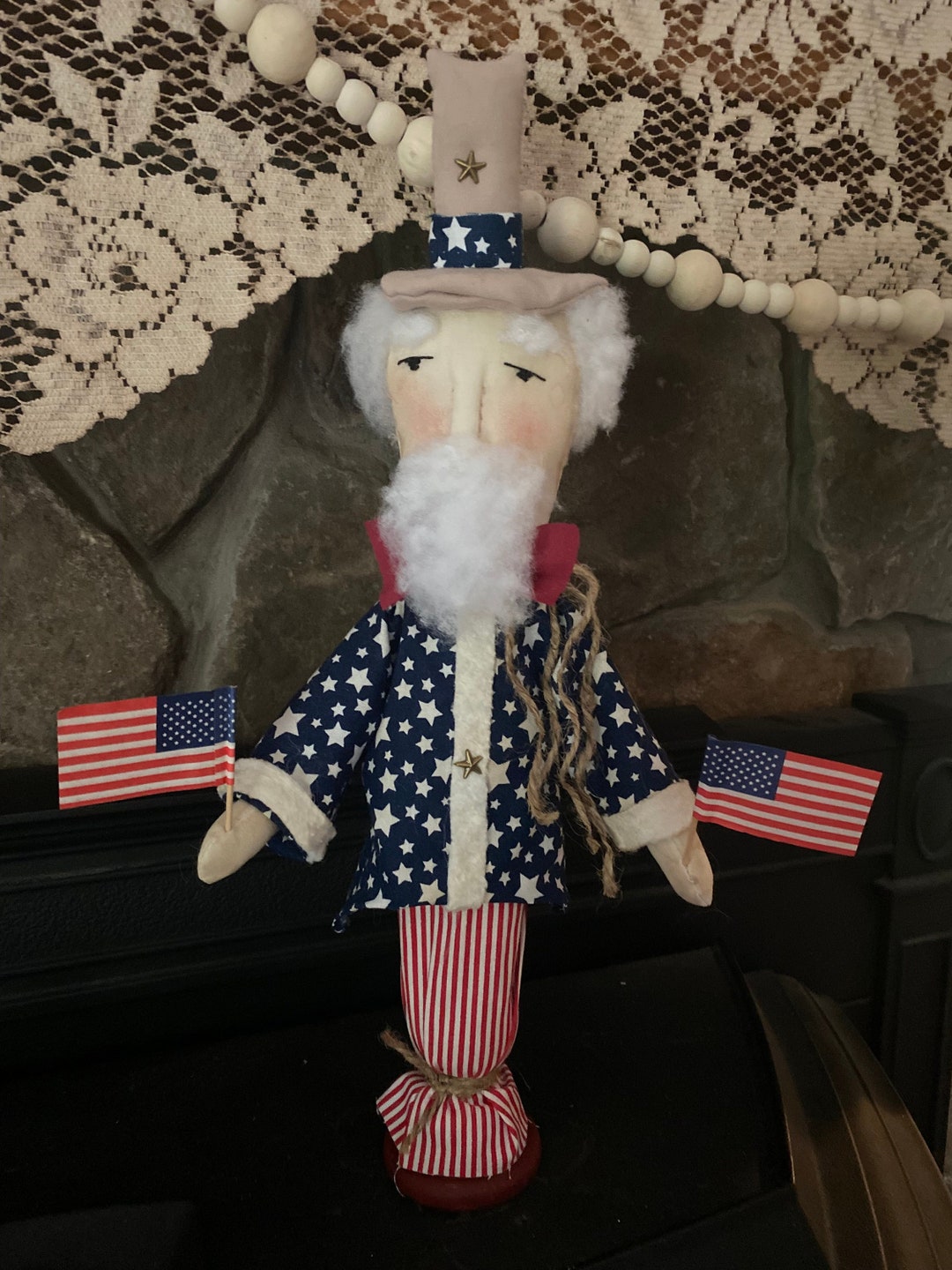 Primitive Uncle Sam on Pedestal, Uncle Sam With Flags, Americana Uncle ...