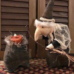 Primitive Witch Doll With Cauldron, Battery Operated Tealight, Handmade ...