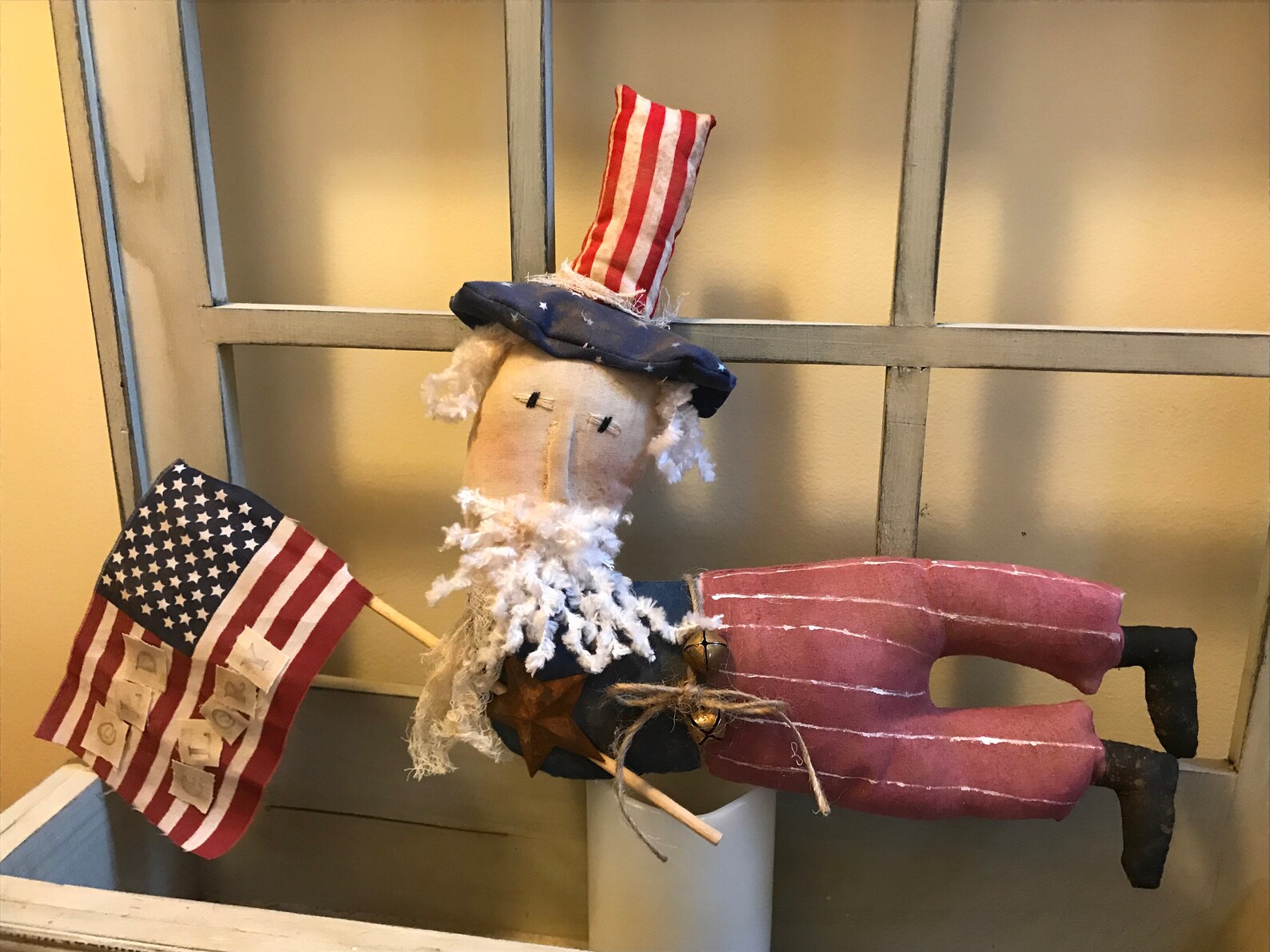 Primitive Americana Uncle Sam Flying With Flag, Handmade Uncle Sam ...