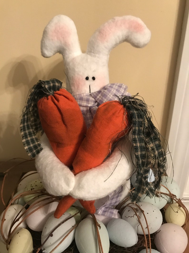 Primitive Easter Bunny Holding Carrots in arms Easter Bunny | Etsy