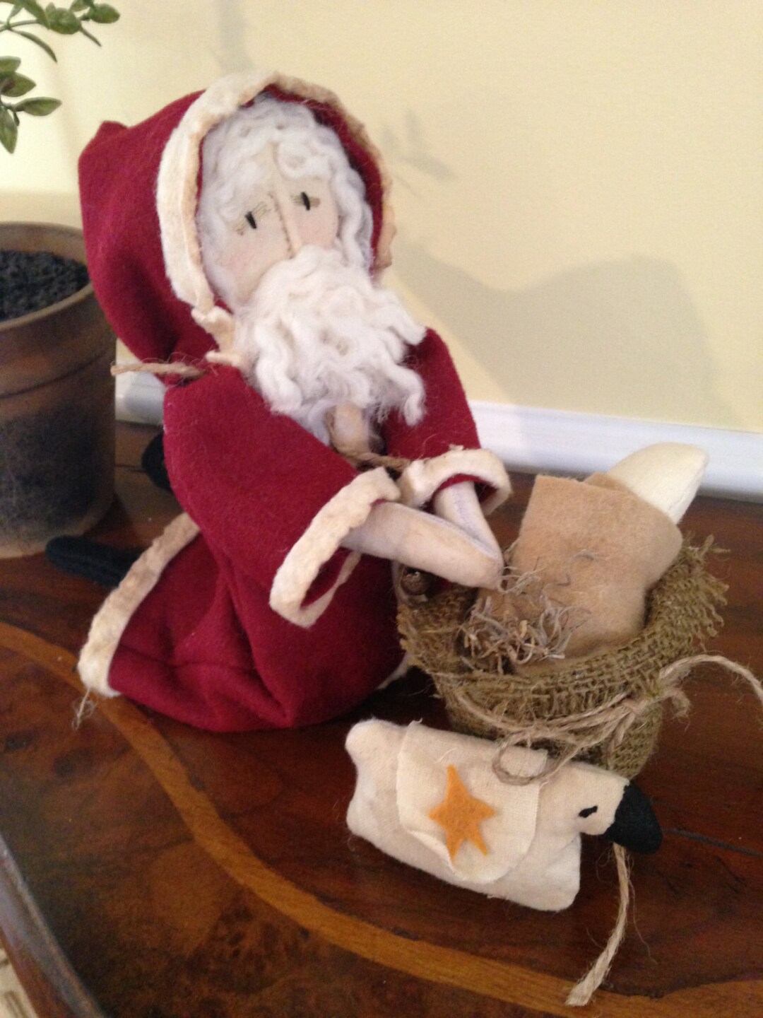 Primitive Christmas Nativity Santa With Baby Jesus and Sheep Shelf ...