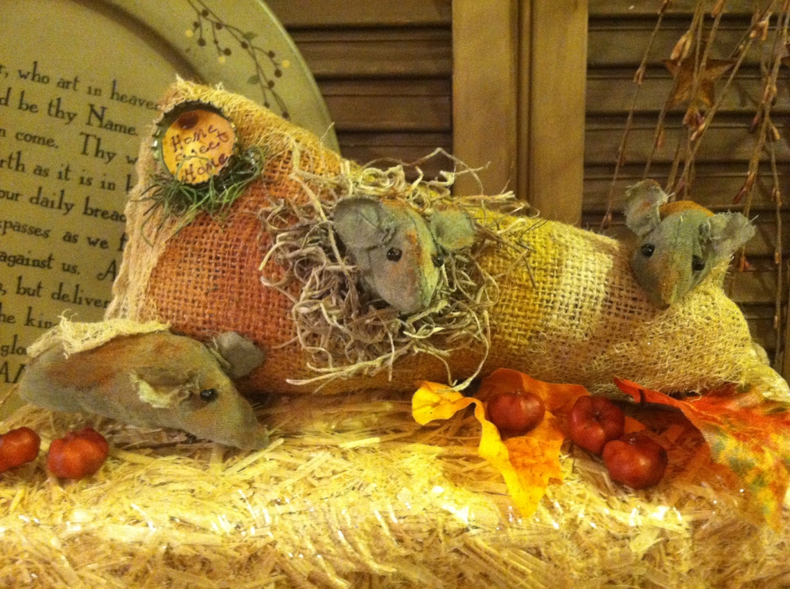 Halloween Candy Corn Mouse House Handmade Burlap Primitive - Etsy