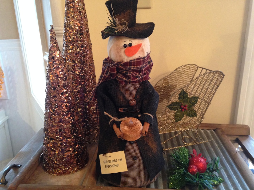 Primitive Snowman Scrooge With Battery Operated Tealight Candle, God ...