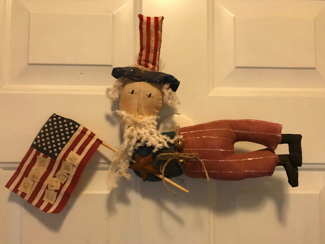 Primitive Americana Uncle Sam Flying With Flag, Handmade Uncle Sam ...