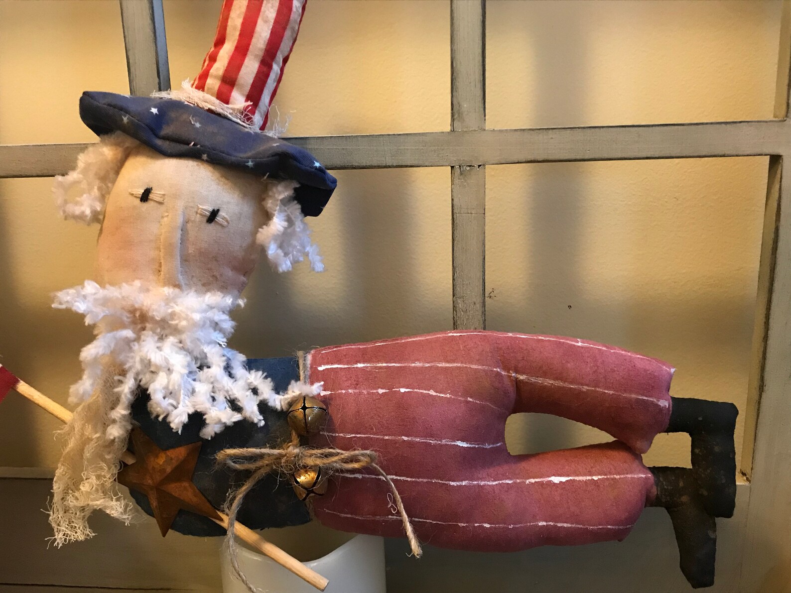 Primitive Americana Uncle Sam Flying With Flag, Handmade Uncle Sam ...