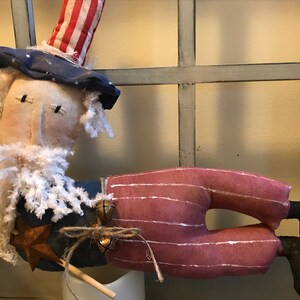 Primitive Americana Uncle Sam Flying With Flag, Handmade Uncle Sam ...