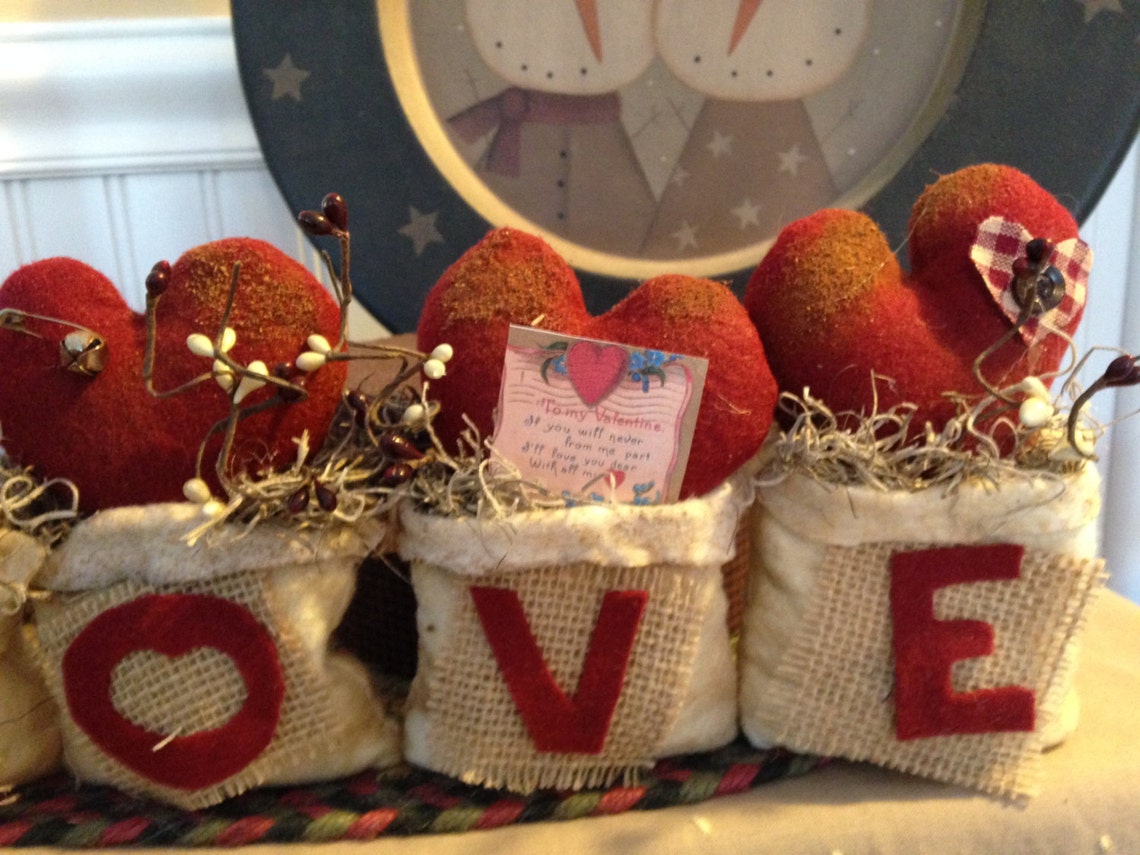 Primitive Valentine Pocket LOVE Message Shelf Sitter - Etsy