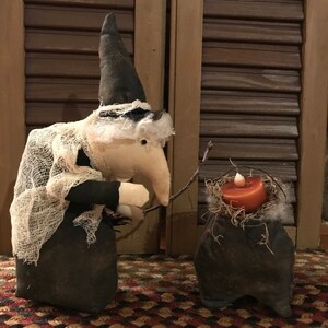 Primitive Witch Doll With Cauldron, Battery Operated Tealight, Handmade ...