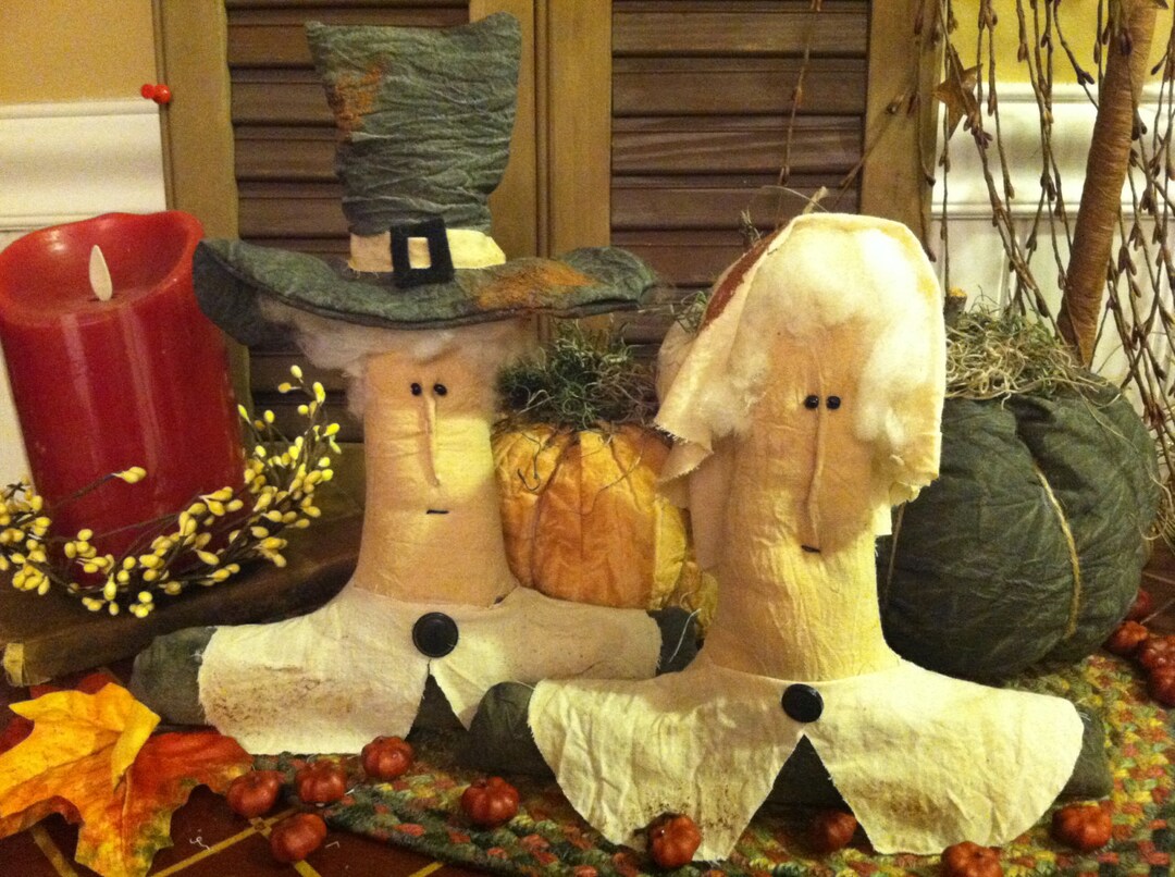 Set of Two Handmade Primitive Thanksgiving Pilgrims - Etsy