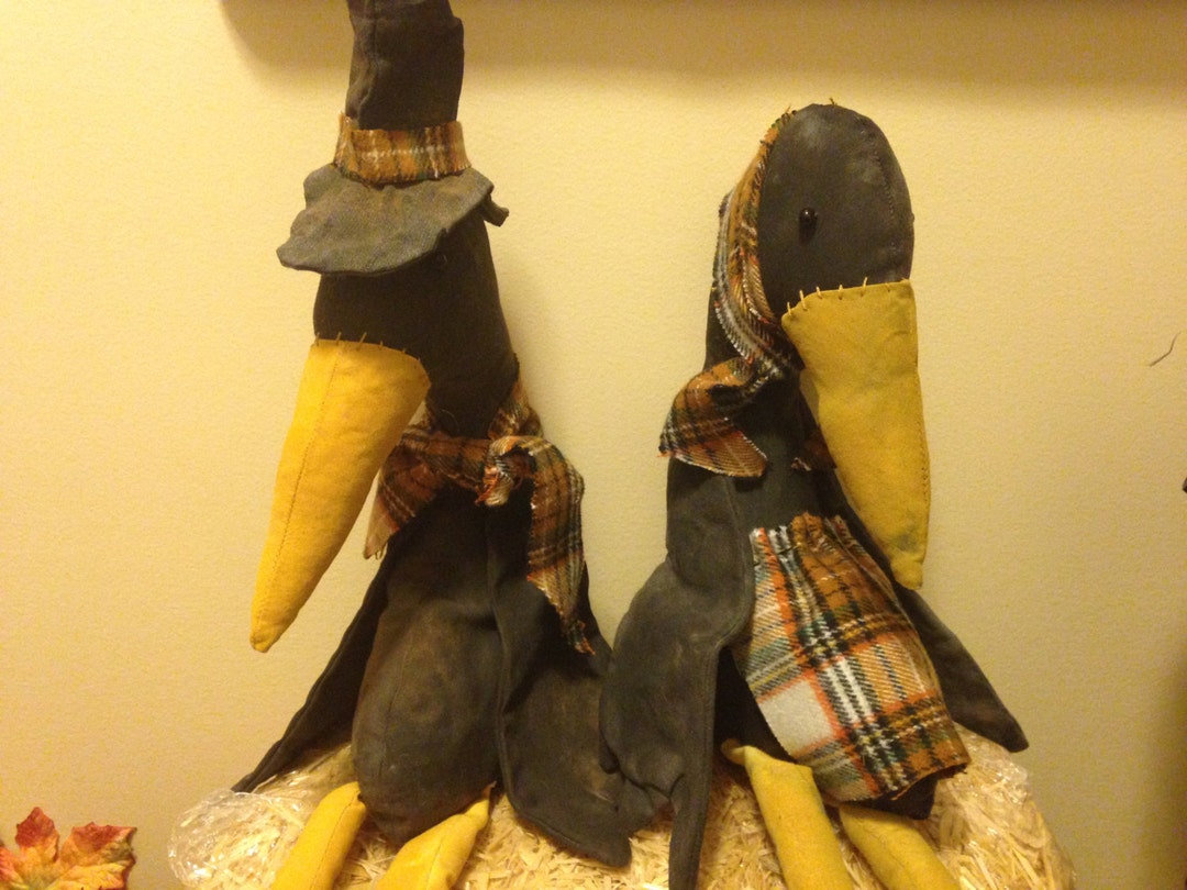 Large Primitive Thanksgiving Crow Dolls, Couple of Individual Crow ...
