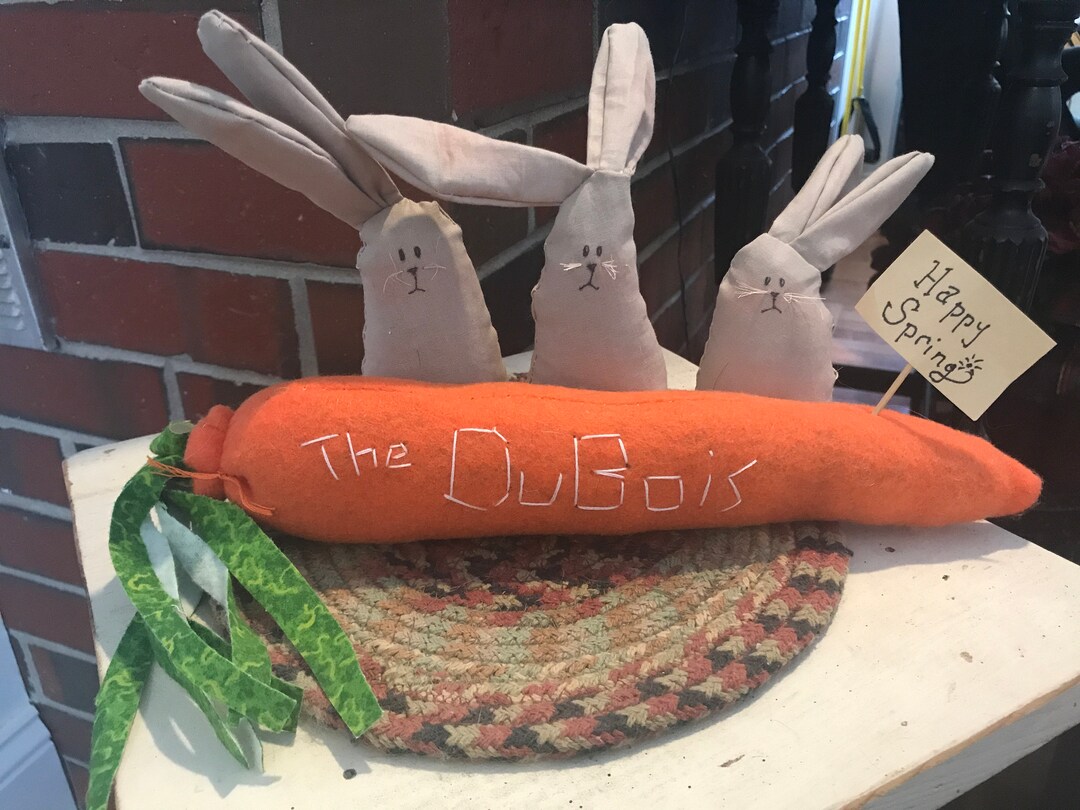 Personalized Primitive Easter Bunny Family Peeking Over a Large Carrot ...
