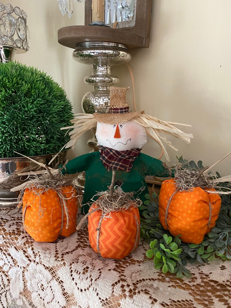 Primitive Country Fall Scarecrow in Pumpkin Patch With Three | Etsy