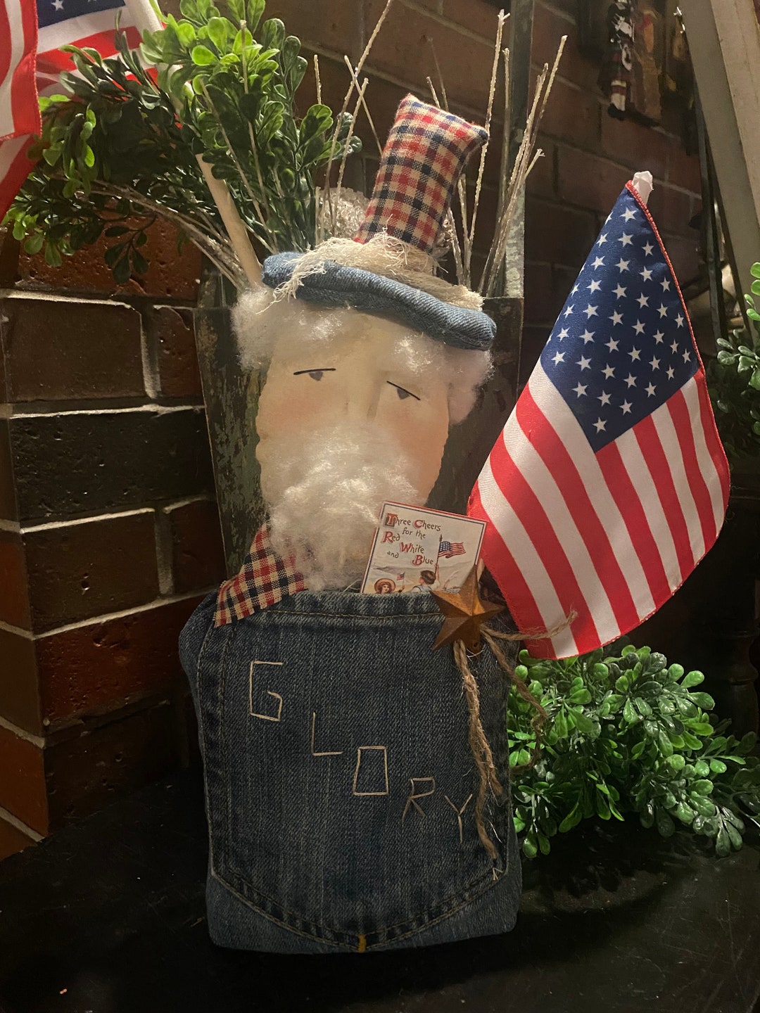 Americana Uncle Sam Doll, Uncle Sam Figure, Uncle Sam Decor, Americana ...
