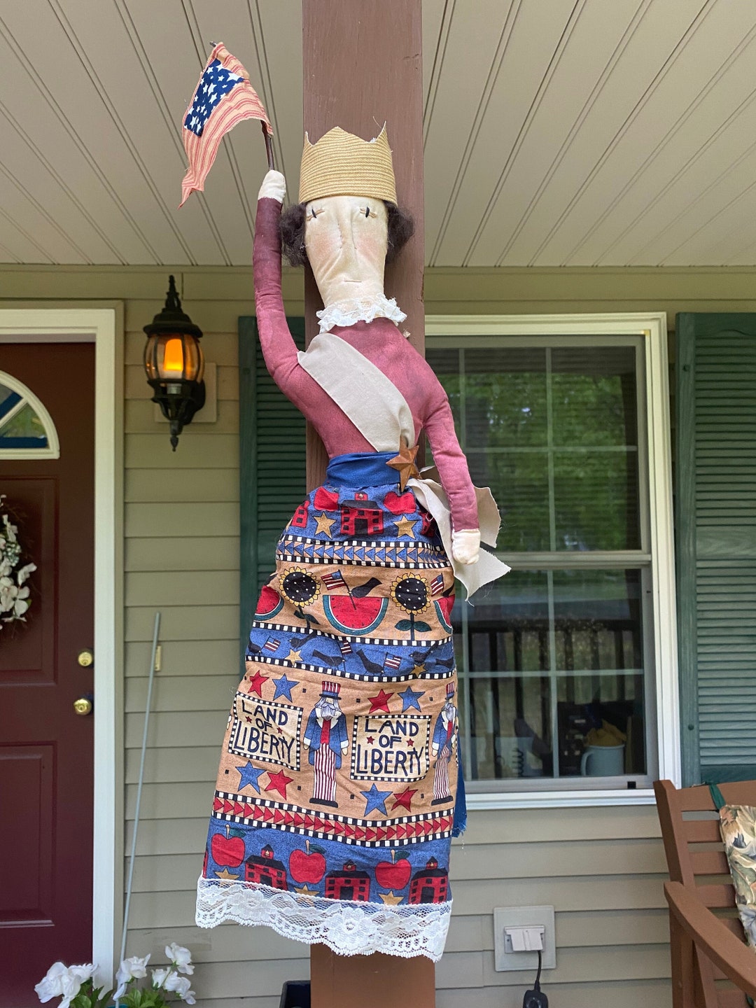 Primitive Lady Liberty With Flag, Lady Liberty Wall Decor, Americana ...