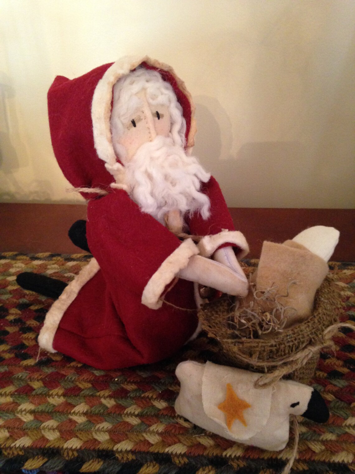 Primitive Christmas Nativity Santa With Baby Jesus and Sheep Shelf ...