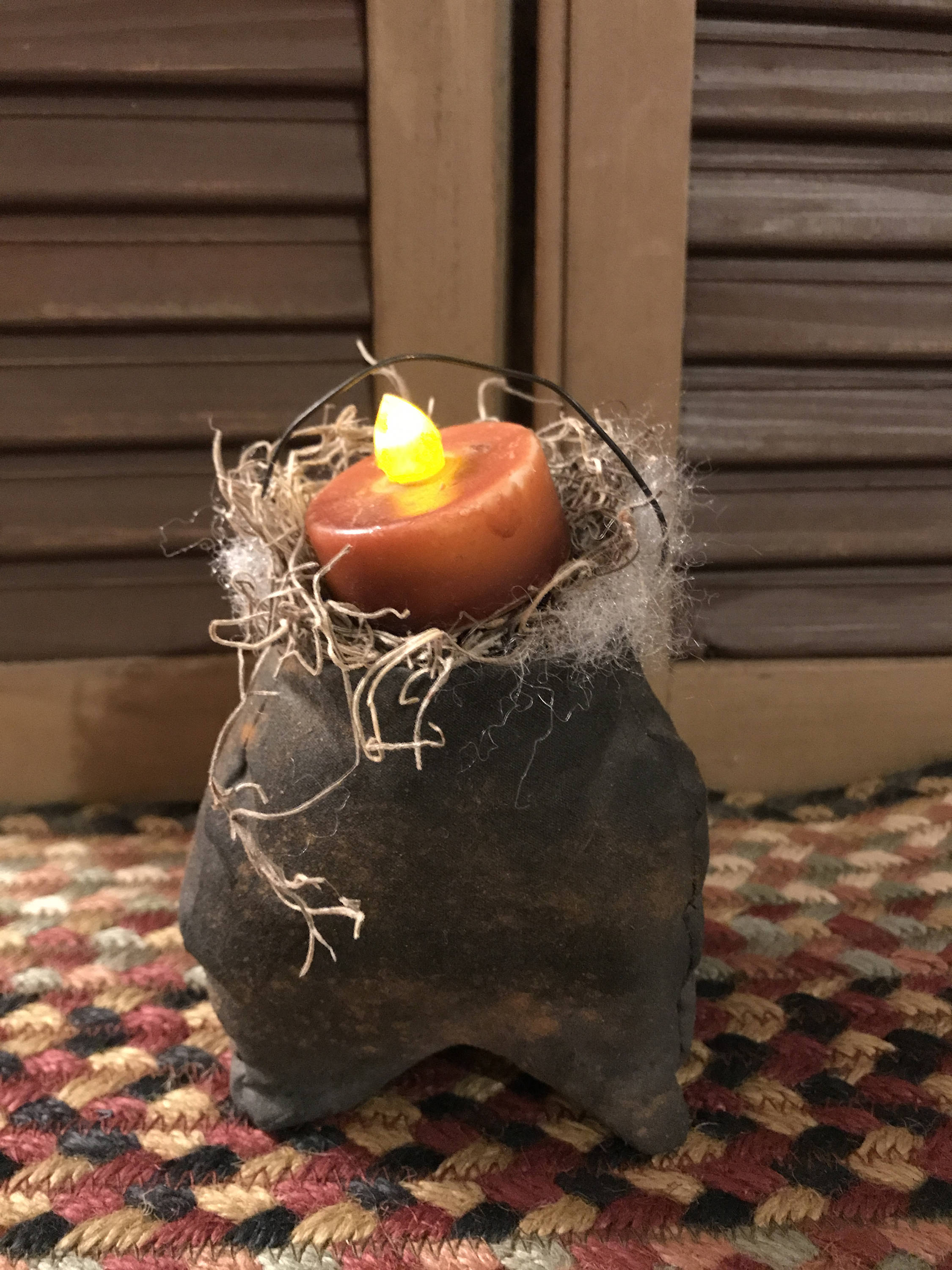 Primitive Witch Doll With Cauldron, Battery Operated Tealight, Handmade ...