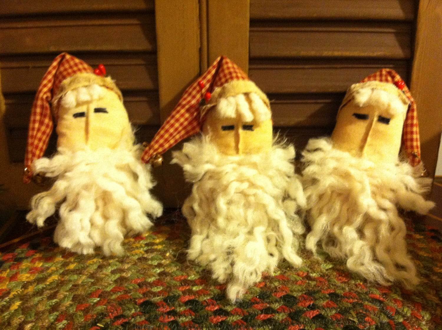 Set of Three Primitive Christmas Santa Head Ornaments, Tucks, Ornies or ...