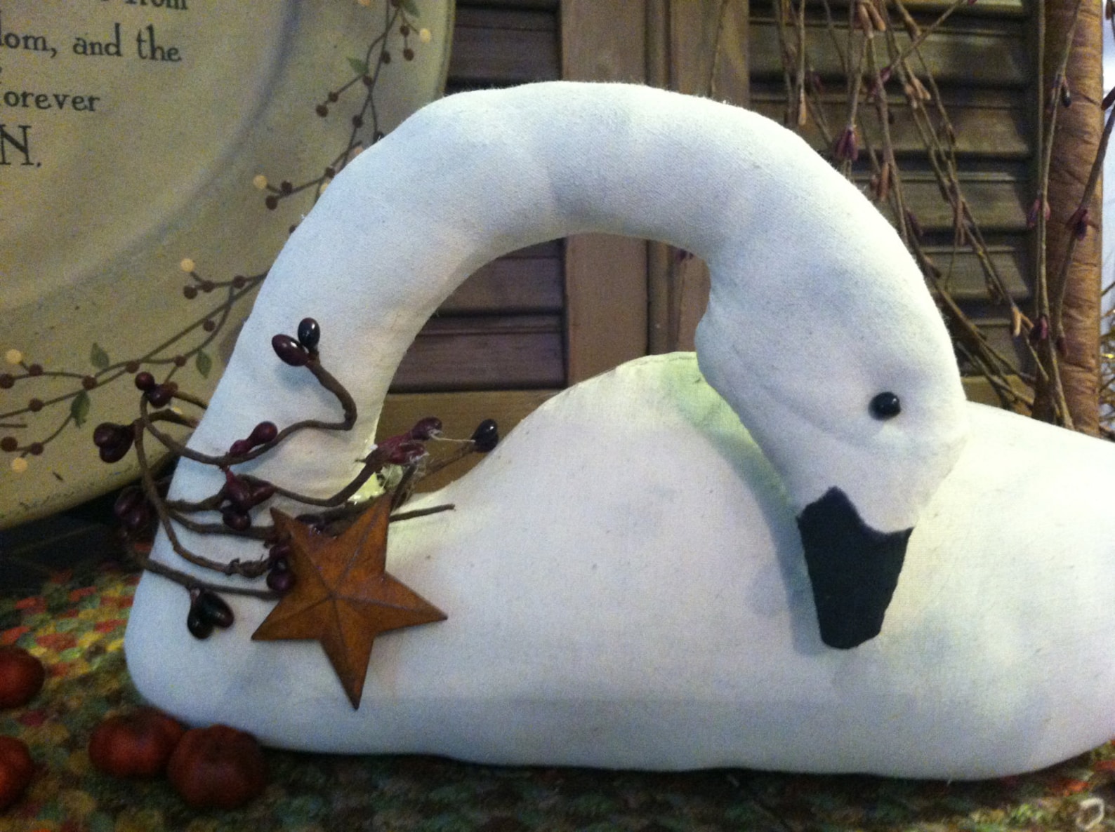 Primitive Country Swan With Red Pip Berries - Etsy