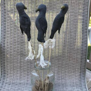 Primitive Crows, Set of 3, Handmade Fabric Crows on Stick - Etsy