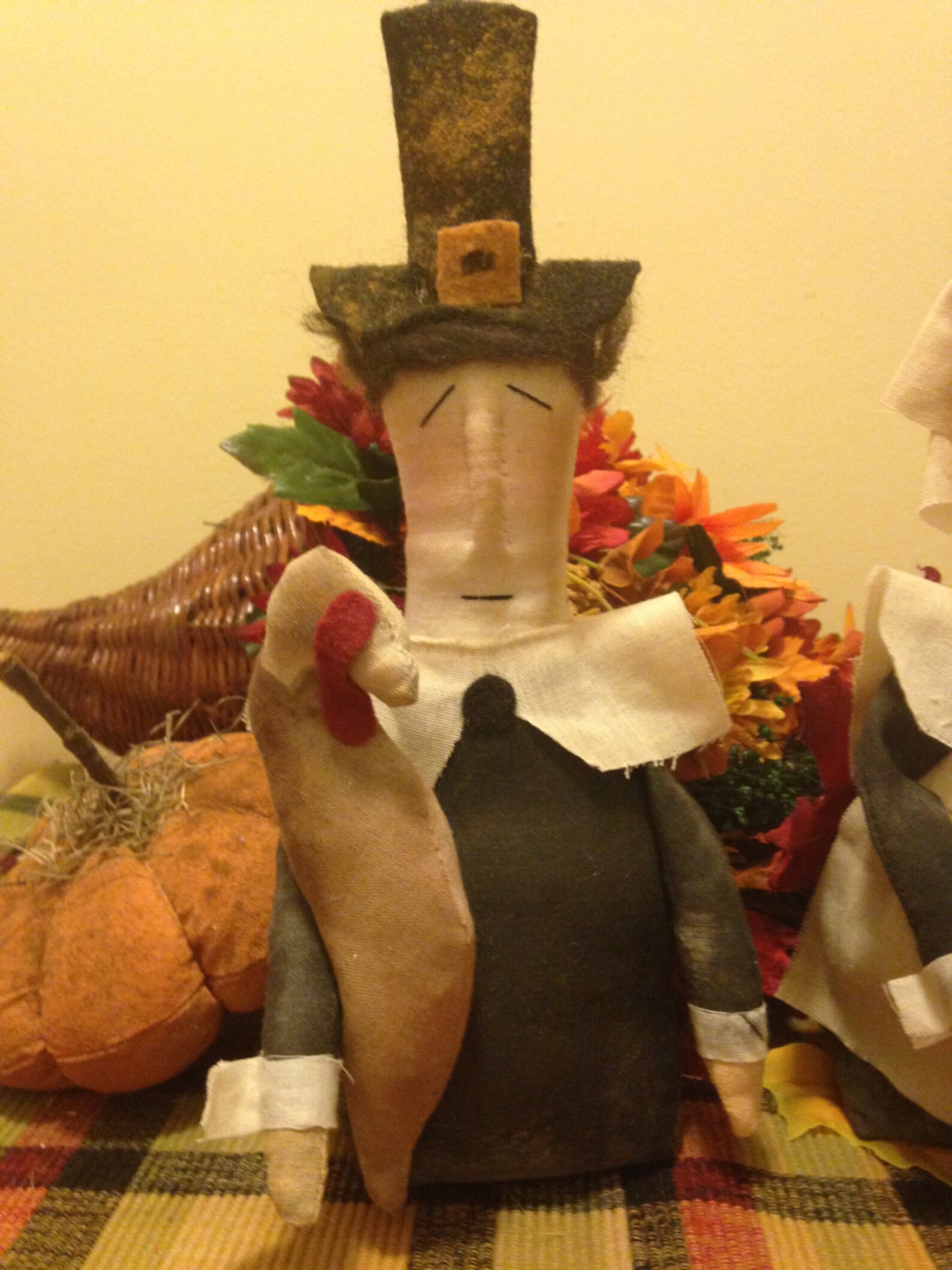 Primitive Pilgrim Couple Fabric Doll Figures, Stump Doll Thanksgiving ...